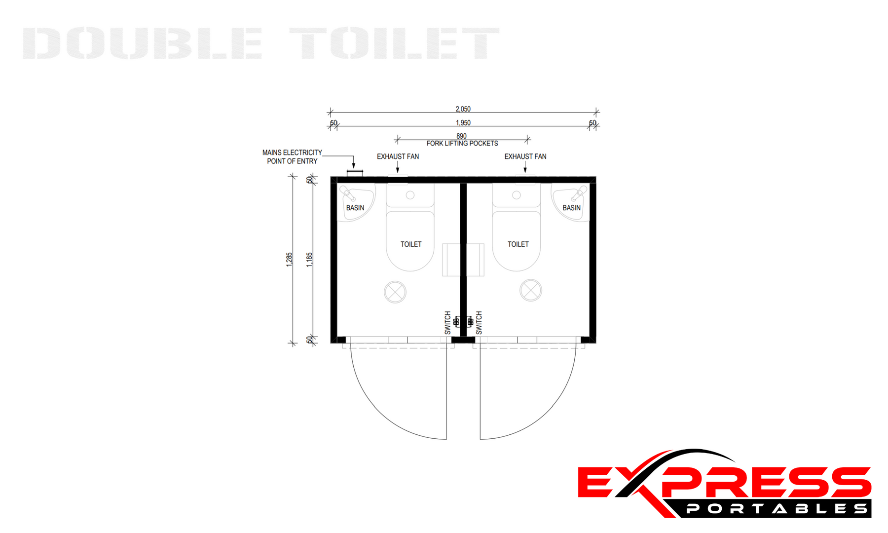 Double Toilet - 1.35m x 2.16m x 2.36m, Dual-functioning Toilet Block ...